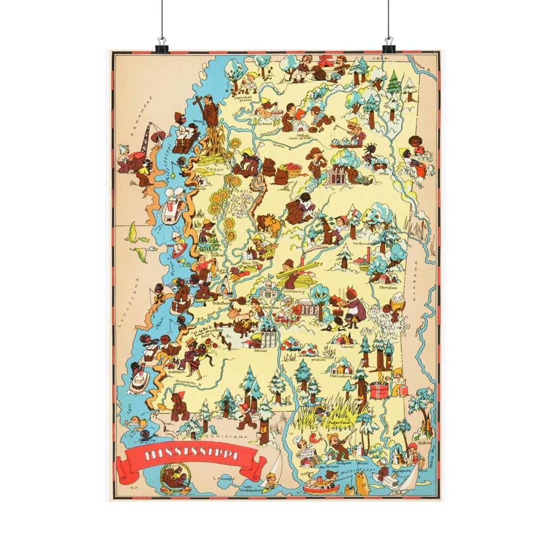 Mississippi Vintage Cartoon Pictorial Map of by Ruth Taylor 1935 ...