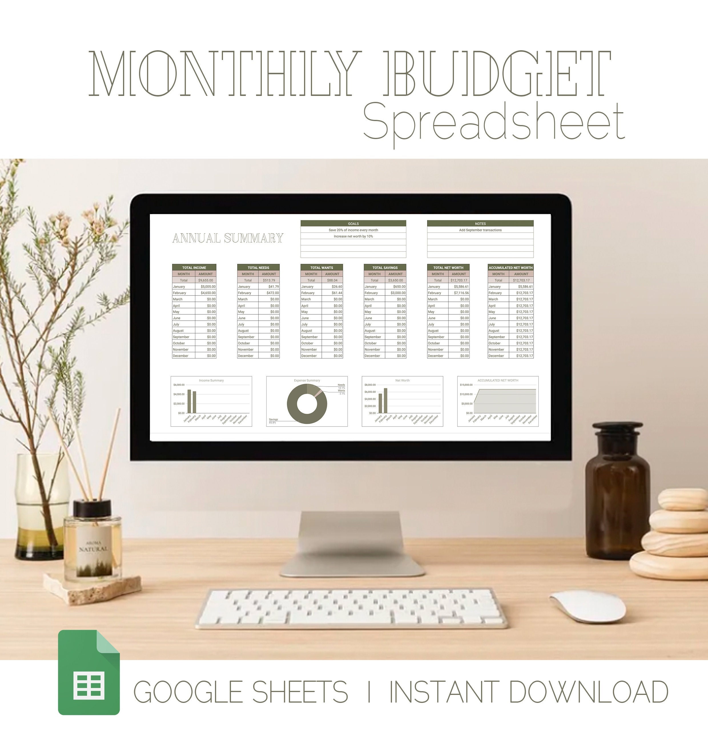 Annual and Monthly Budget Spreadsheet Google Sheets Budget - Etsy
