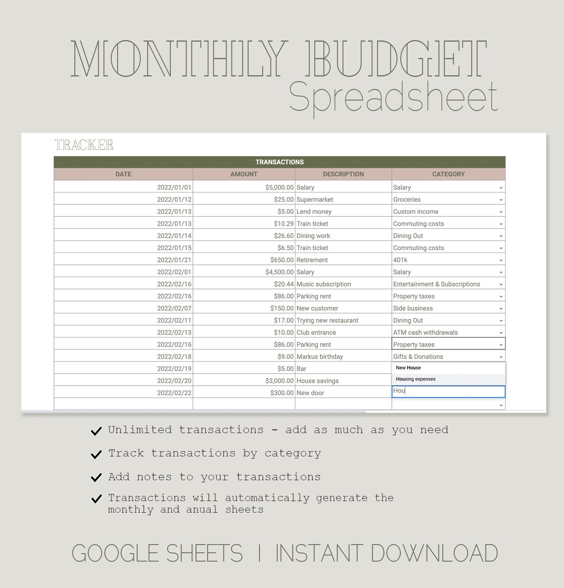 Annual and Monthly Budget Spreadsheet, Google Sheets Budget Template ...