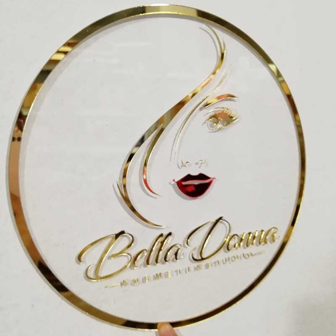2mm Personalized Beauty Shop Name Logo Custom Mirror Gold Acrylic Baby ...