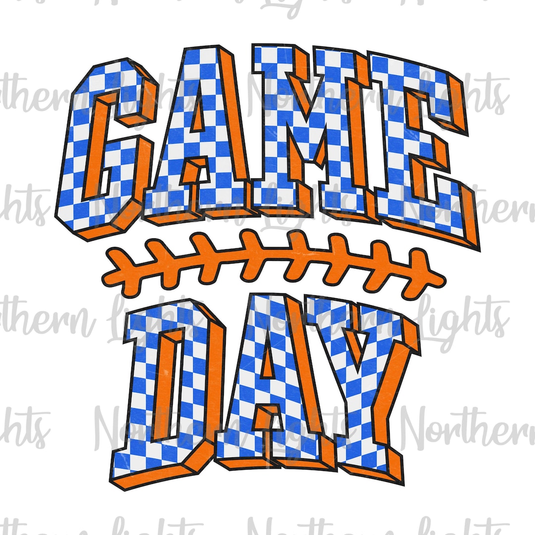 Retro Checkered Game Day Football Royal Blue and Orange Png, Football ...
