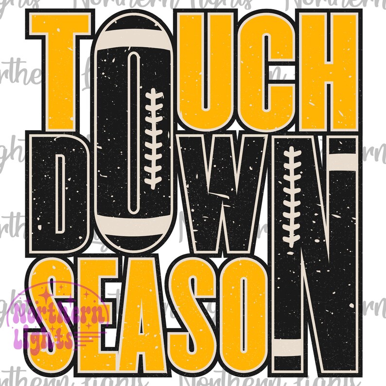 Retro Football Season PNG: Yellow Gold Touchdown Sublimation Design ...