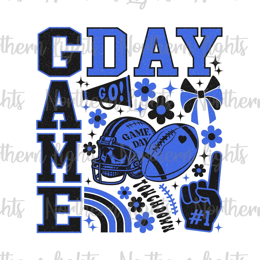 Game Day Football Royal Blue and Black Png, Football Sublimation Design ...