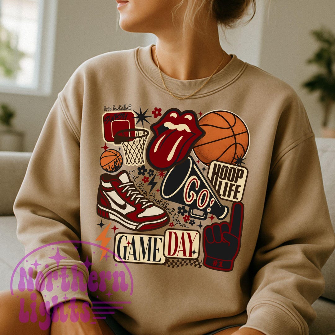 Retro Basketball Collage PNG, Maroon and Black Basketball Png ...