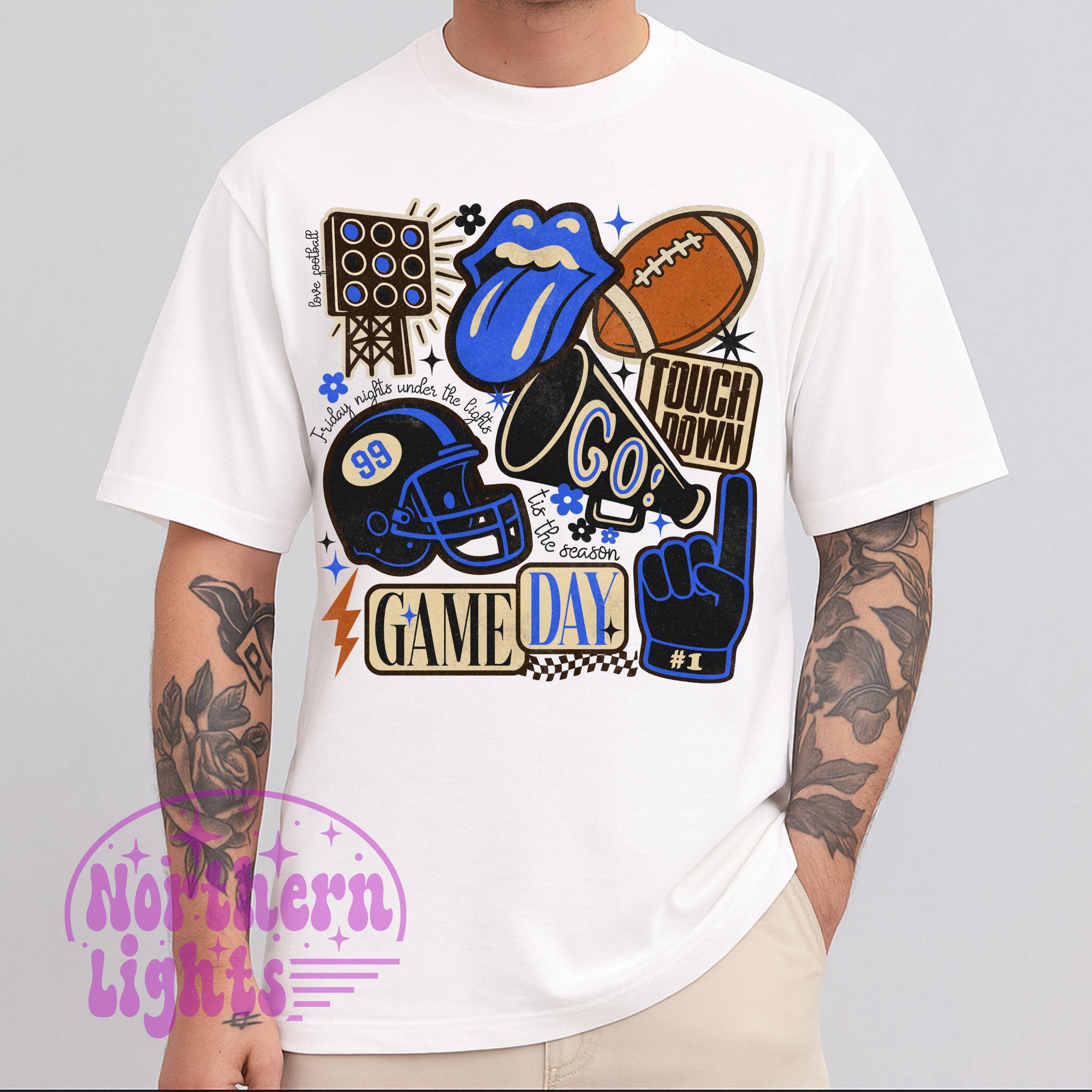 Royal Blue Football Collage PNG: Retro Game Day Sublimation Design ...