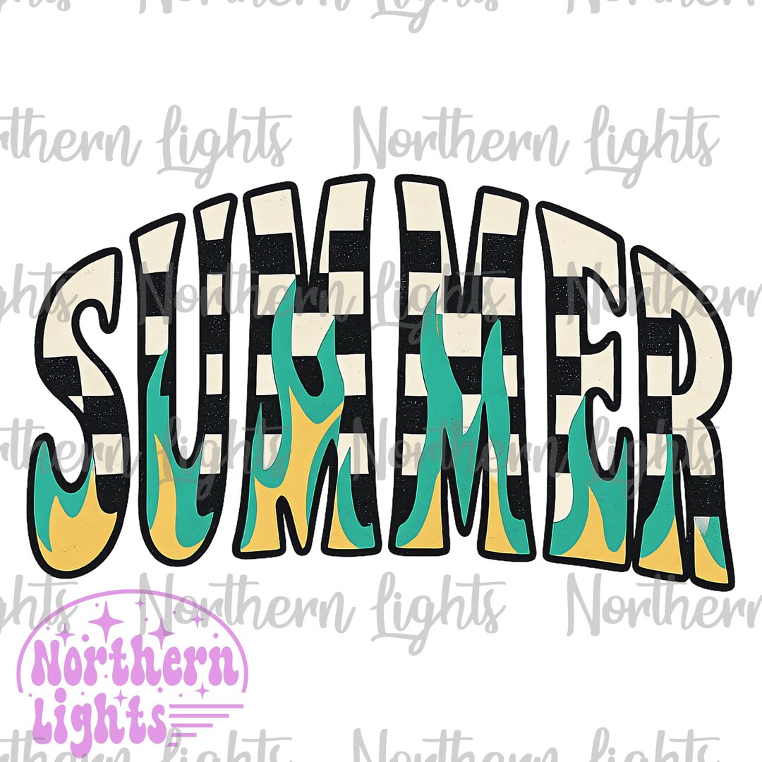 Retro Summer Flames PNG, Checkered Summer Png, Summer Png, Summer Vibes ...