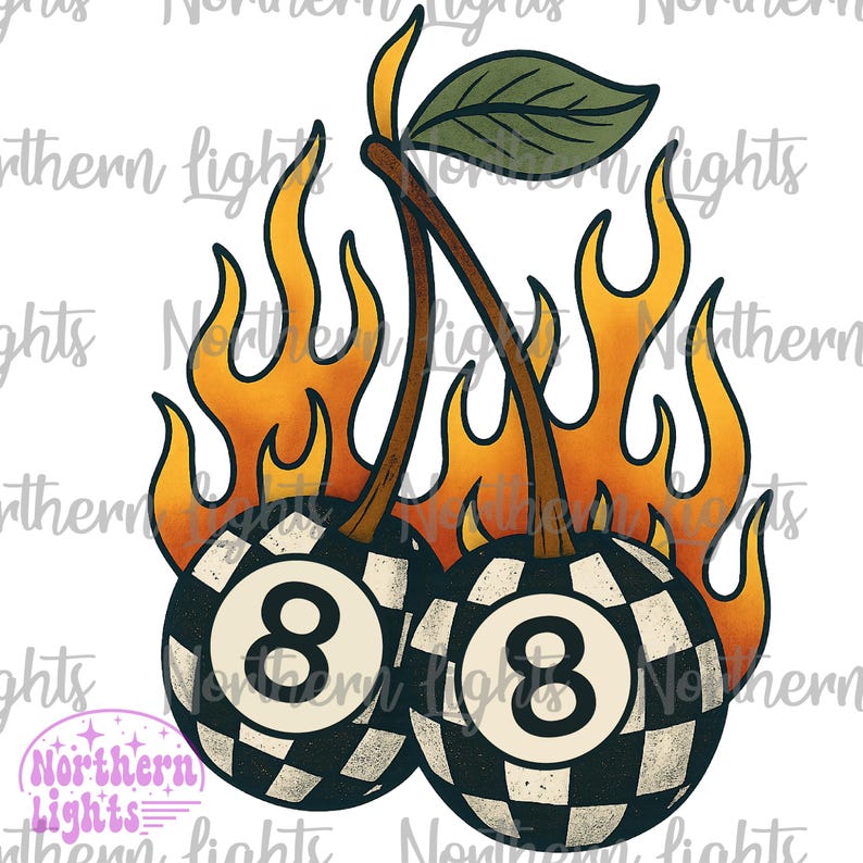 Checkered Cherries Eight Ball PNG: Fire Mama Graphic (digital Download ...