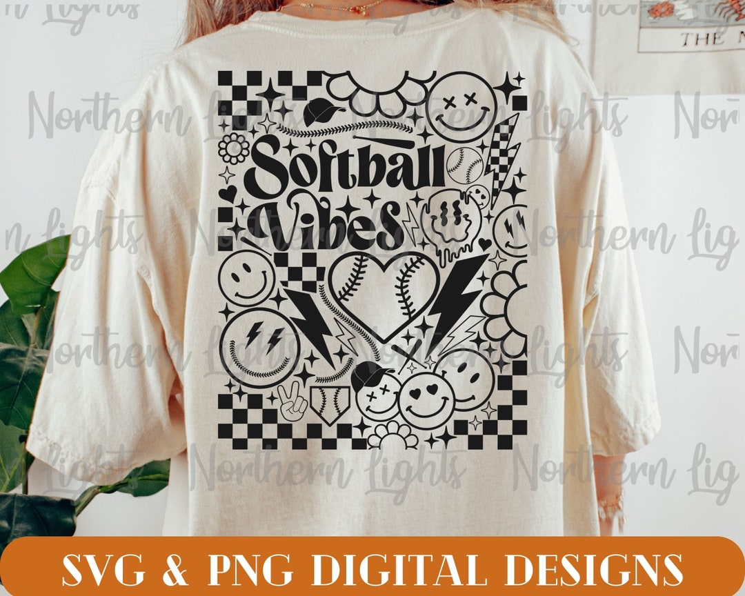 Retro Softball Vibes Svg, Softball Svg, Front and Back Softball Svg ...