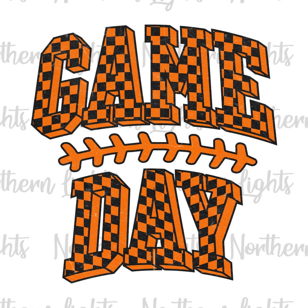 Retro Checkered Game Day Football Orange and Black Png, Football ...