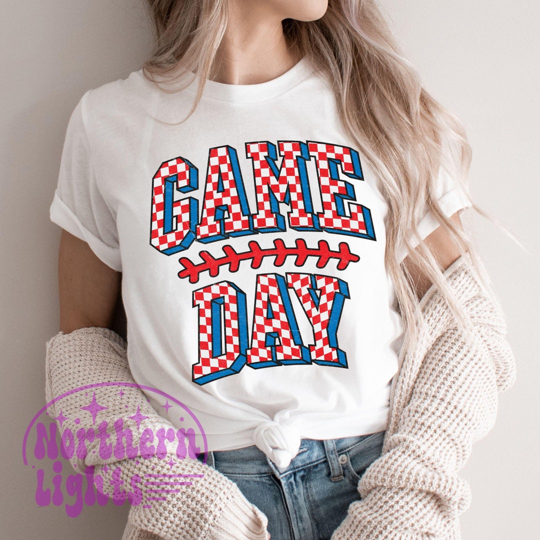 Retro Checkered Game Day Football Blue and Red Png, Football ...
