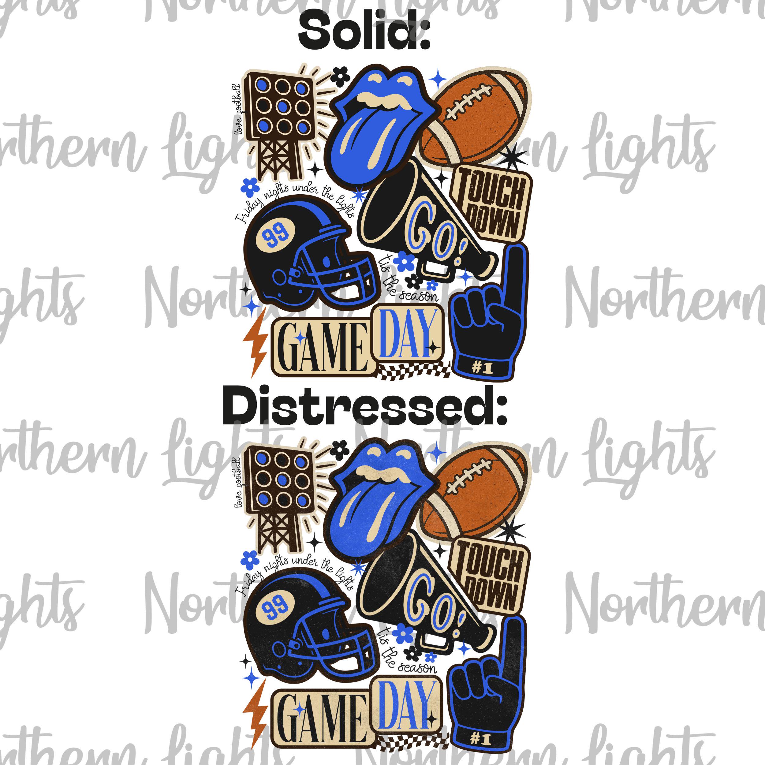 Royal Blue Football Collage PNG: Retro Game Day Sublimation Design ...