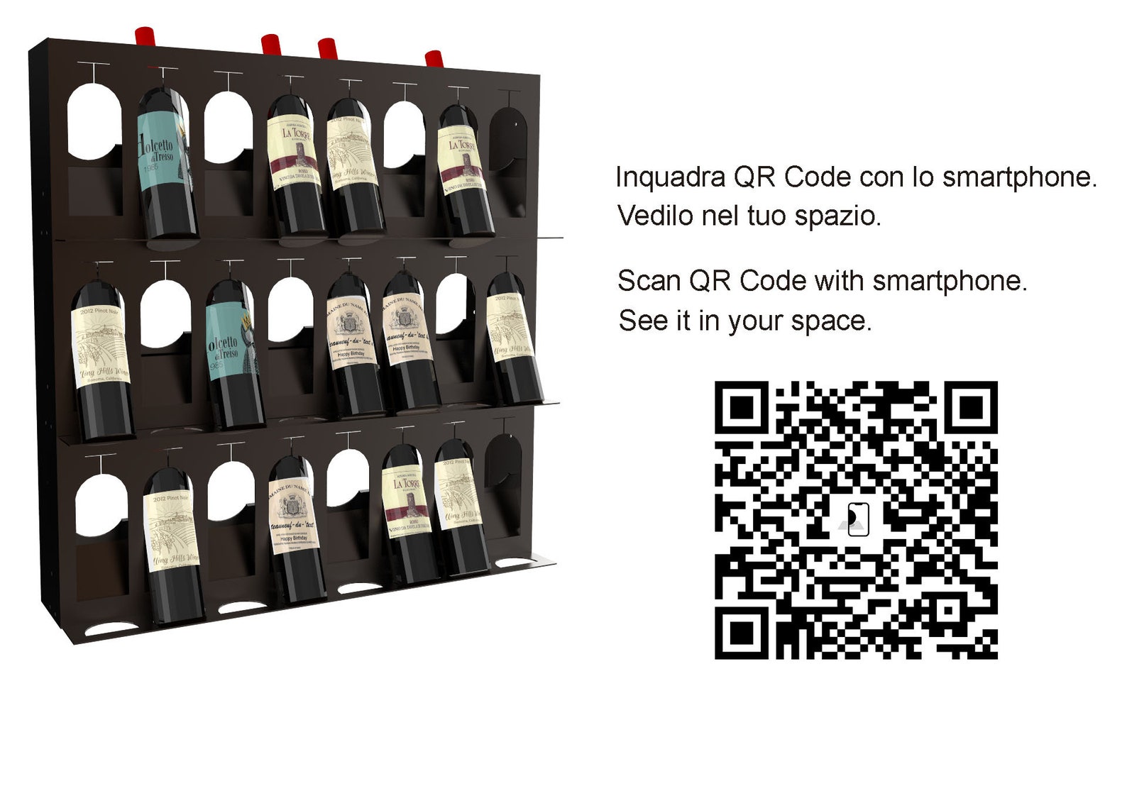 Modular Wall Bottle Holder 24 PCS 75x75x19 Corten LA01COR Wine Bar ...