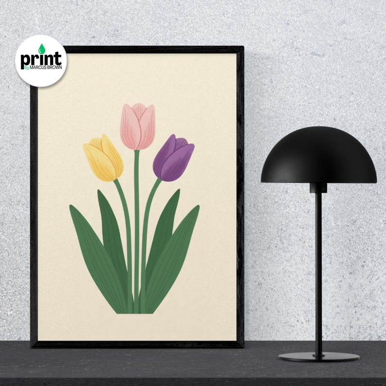Tulips Wall Art: 3 Colour Sketch - Botanical Floral Print - Etsy