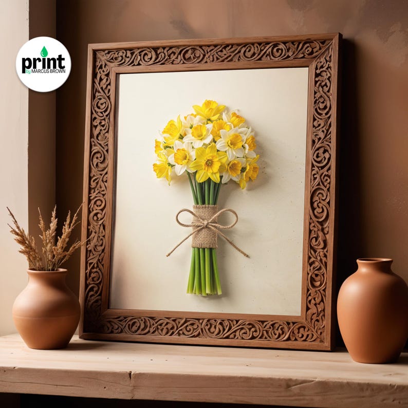 Daffodil Wall Art Print: Yellow Flowers With Raffia Tie - Etsy