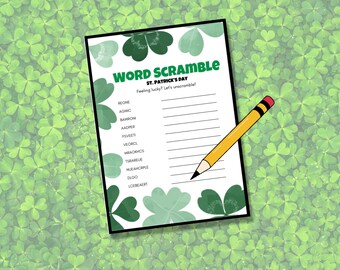 St. Patrick's Day Word Scramble Game, Printable Patrick's Day Party ...
