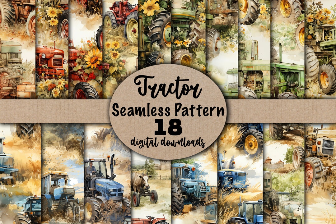 Watercolor Tractor Digital Paper, Seamless Printable Textures Printable ...