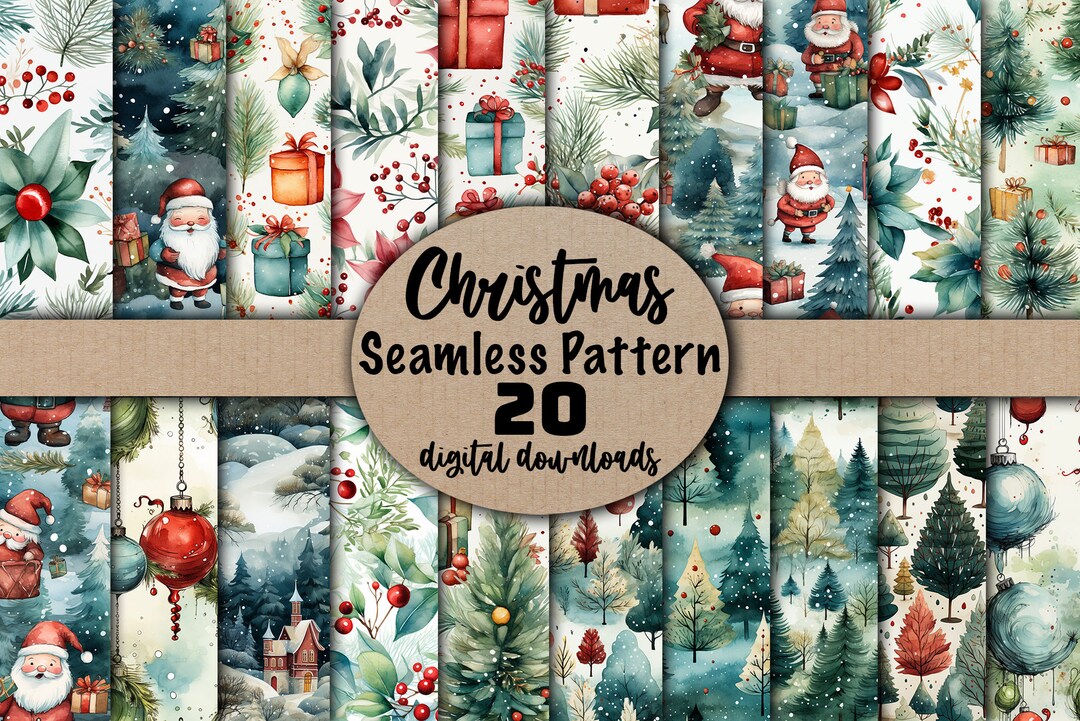 Watercolor Christmas Digital Paper, Seamless Printable Textures ...