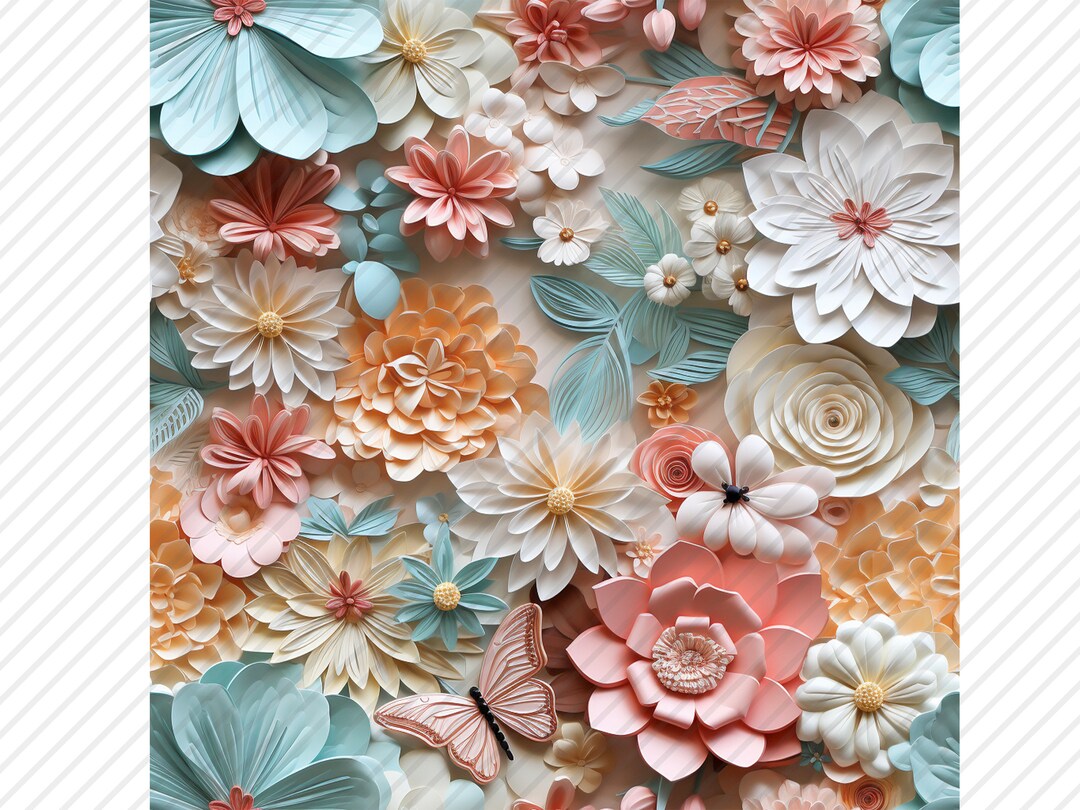 3d Pastel Butterflies and Flowers Digital Seamless Pattern for ...