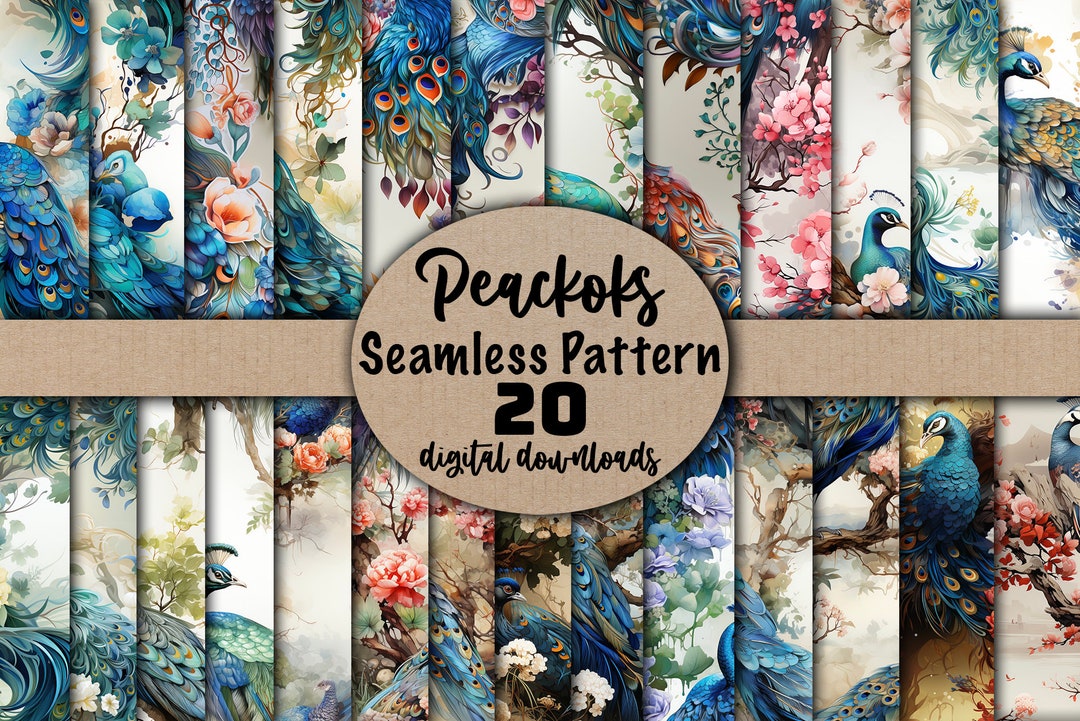 Peacock Dream Digital Paper, Seamless Peacock Patterns and Clipart ...