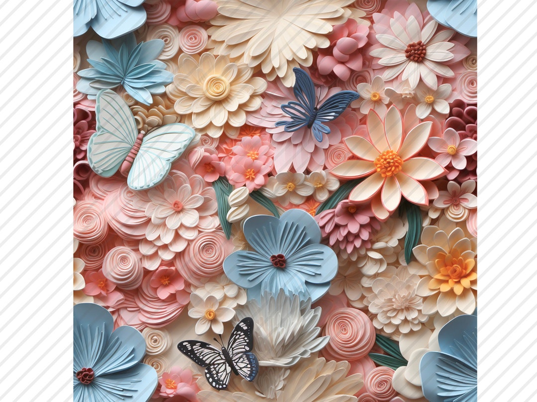 3d Pastel Butterflies and Flowers Digital Seamless Pattern for ...
