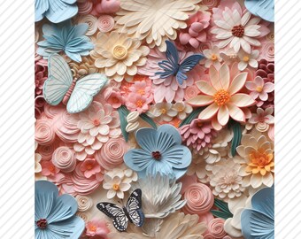 3d Pastel Butterflies and Flowers Digital Seamless Pattern for ...