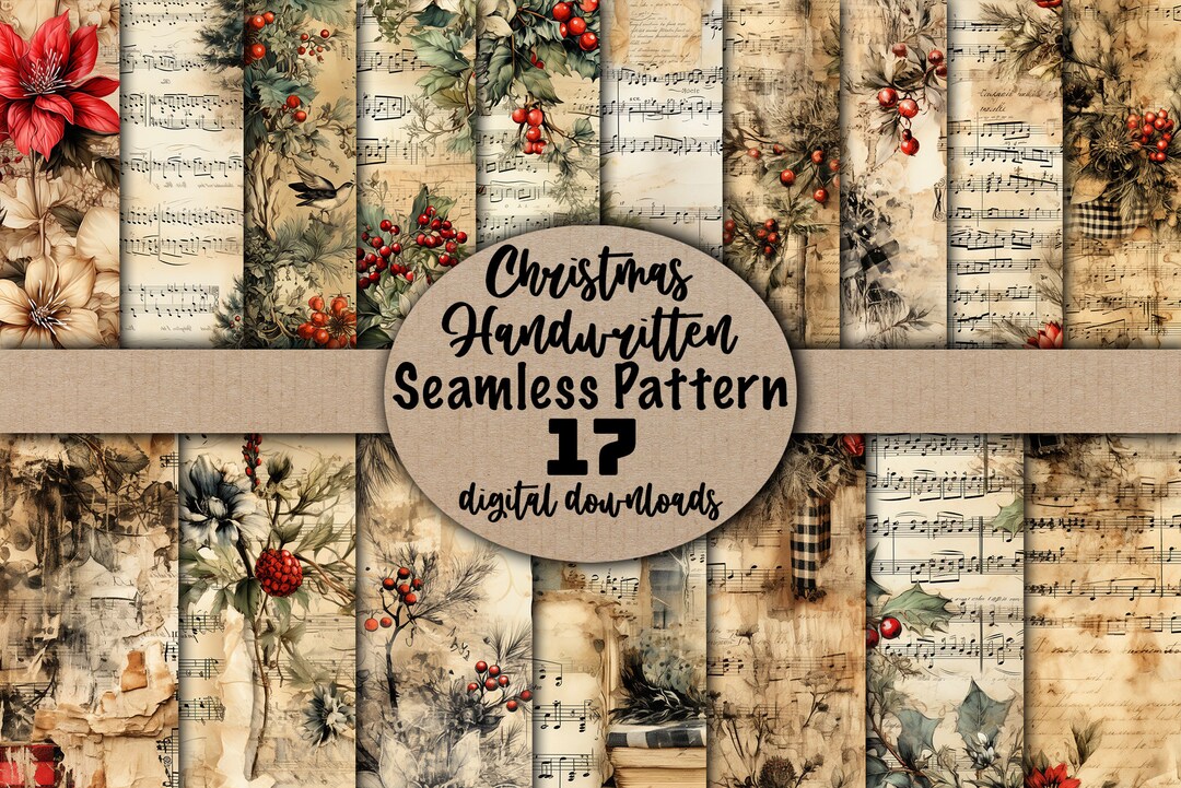 Vintage Christmas Sheet Music Digital Paper, Scrapbook Paper, Decoupage ...