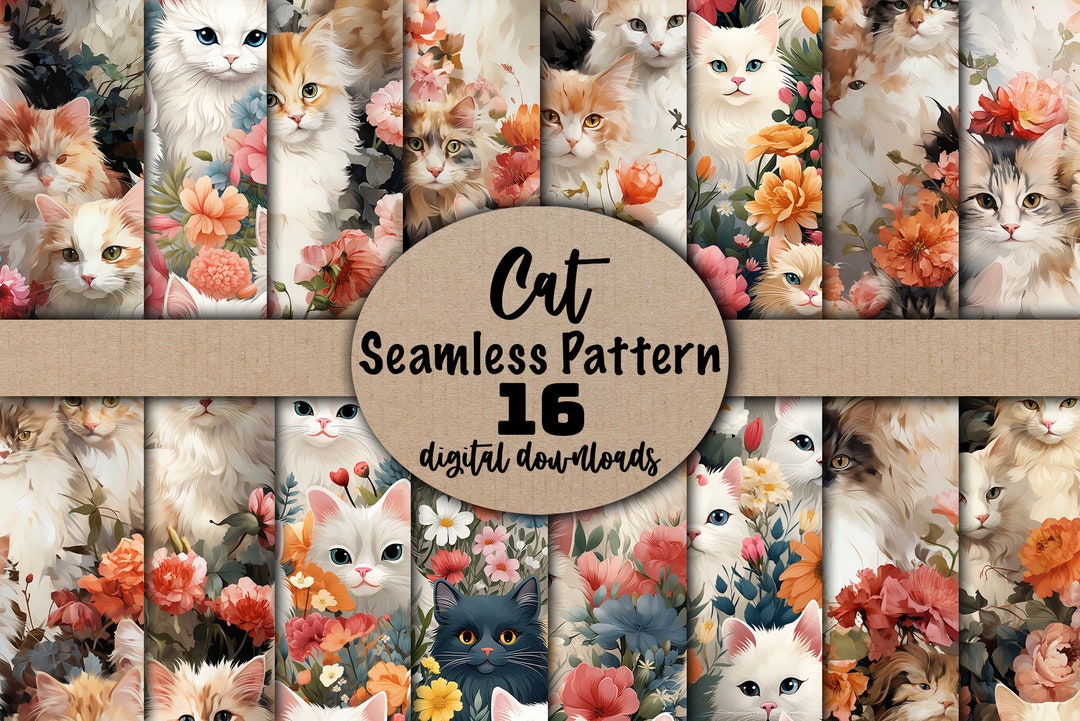 Cat Digital Paper,seamless Cute Cat Themed Digital Pattern,scrapbooking ...
