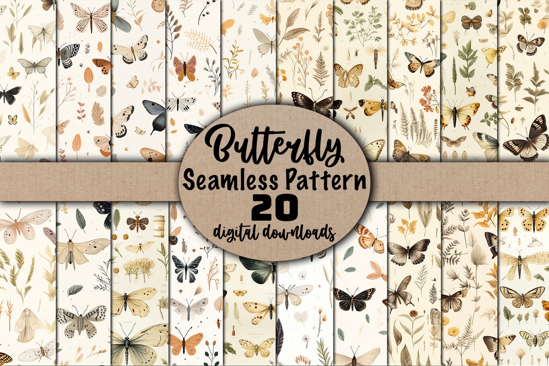Butterfly Digital Paper, Vintage Printable Butterflies Scrapbook Paper ...