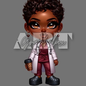 African American Nursing Chibi PNG Transparent Background - Etsy