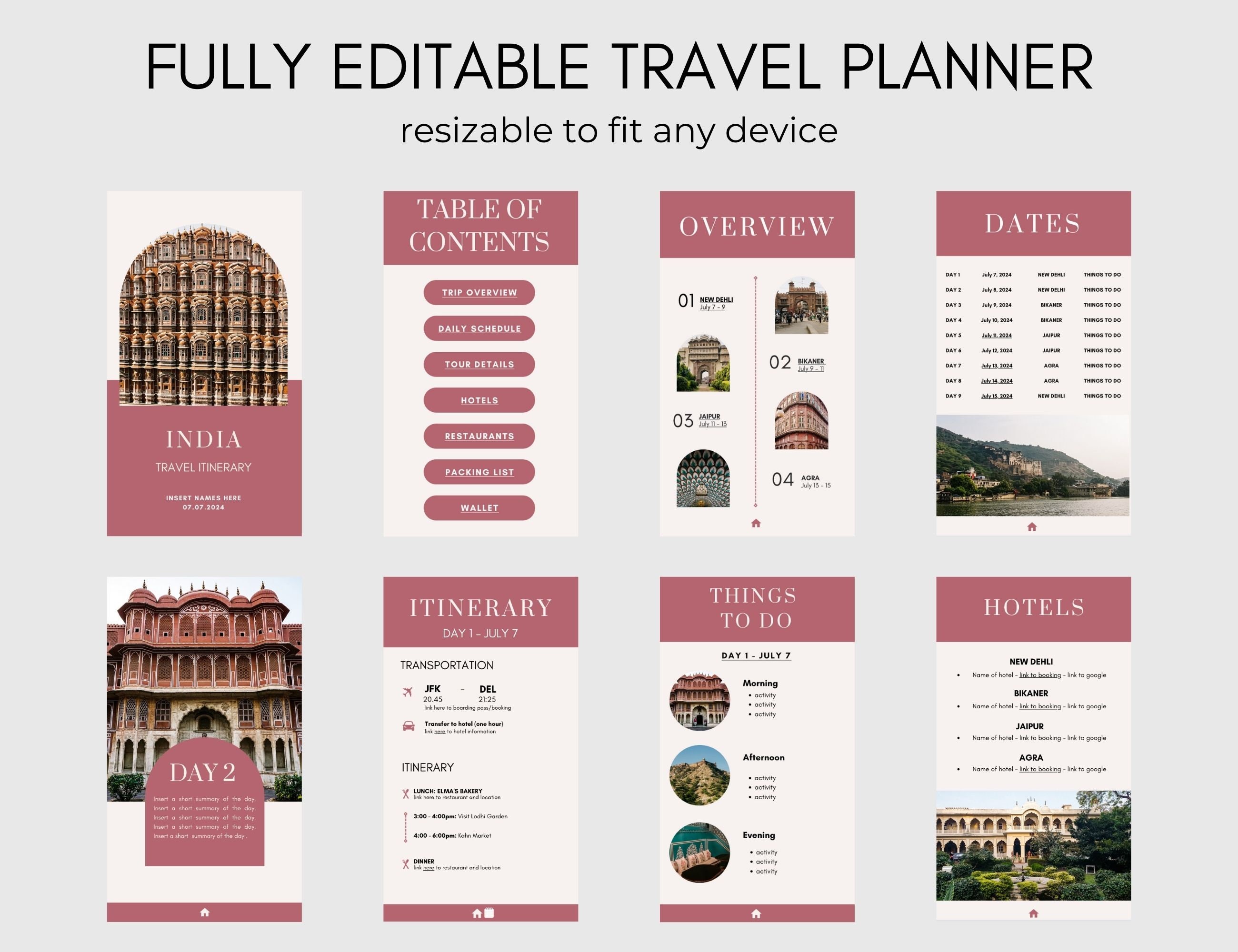 Travel Itinerary Template, Travel Planner, Digital Template Download ...