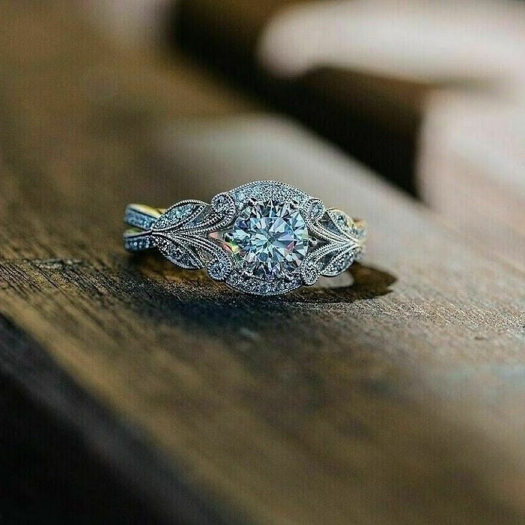 Vintage Art Deco Wedding Engagement Ring 2 Ct Round Diamond / 935 ...