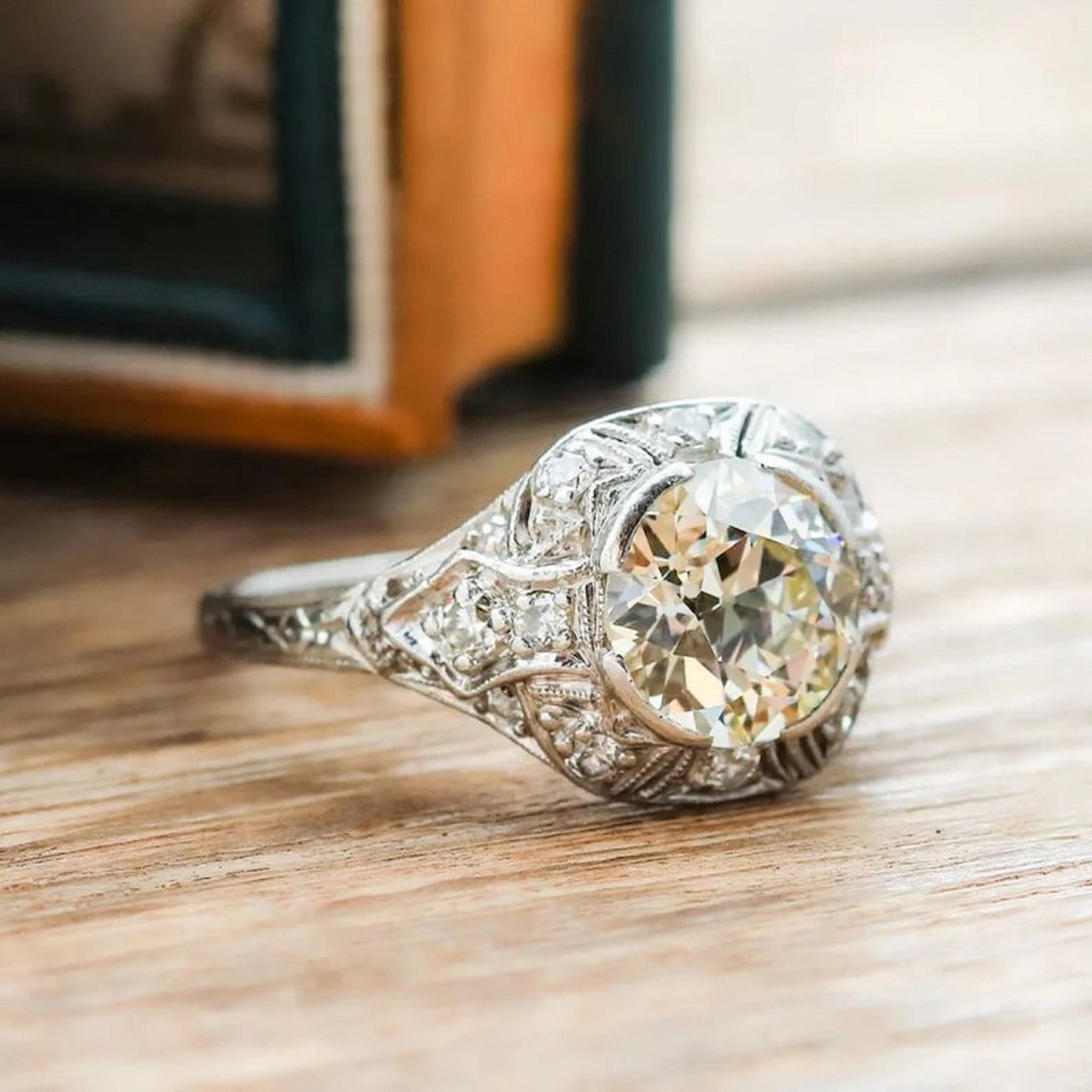1900-15 Edwardian Art Deco Ring / 3.00 Carat Old European Cut Diamond ...