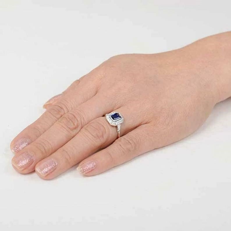 Vintage Blue Sapphire Diamond Engagement Ring Retro Vintage - Etsy