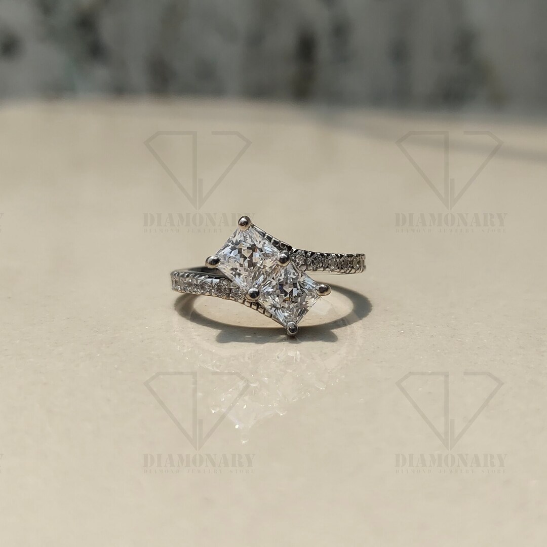 Together Forever Ring, White Gold Ring, Princess Cut Diamond Ring, 925 ...