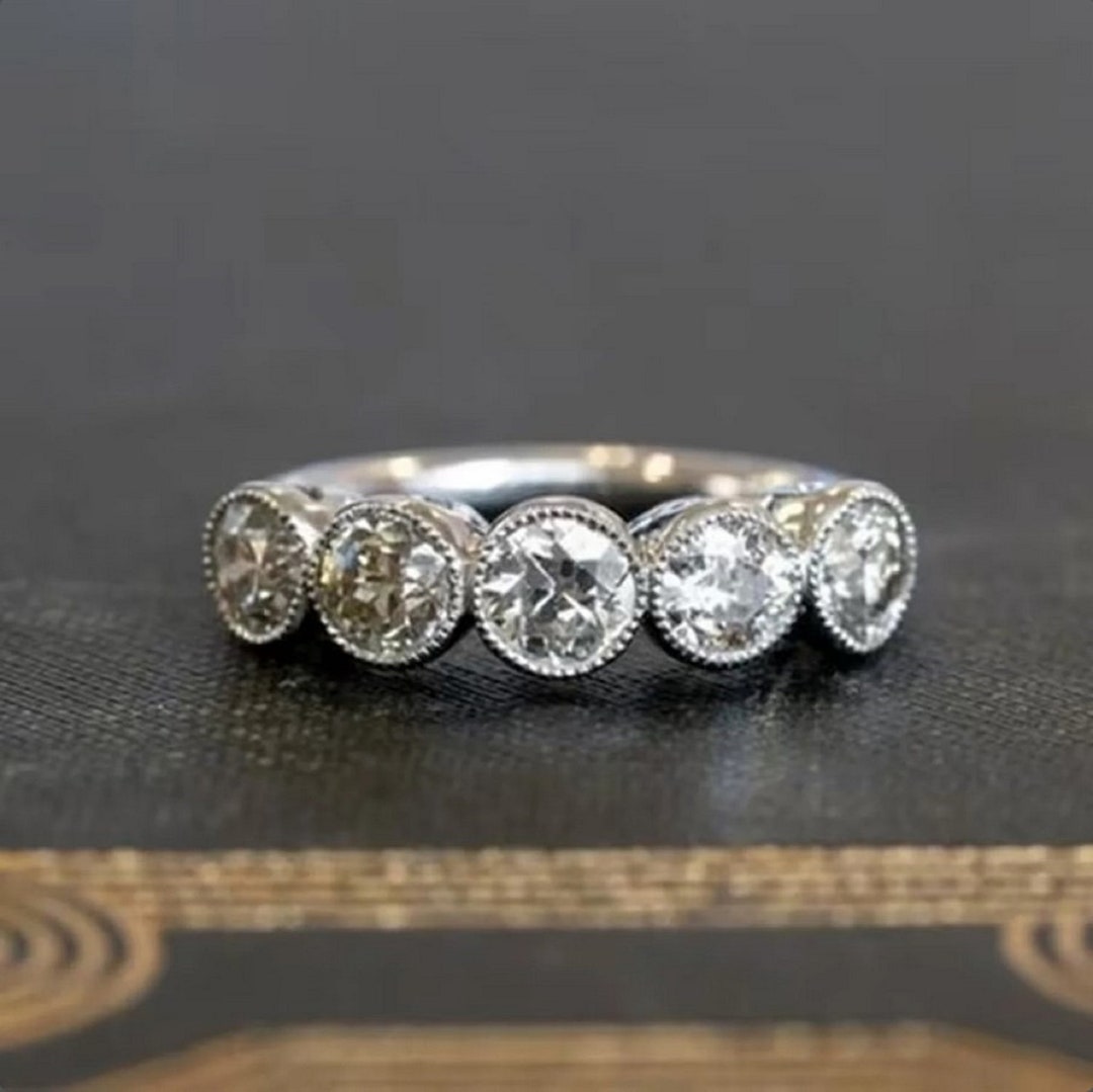 Old European Cut Diamond Engagement Ring, Minimalist Band Ring, White ...