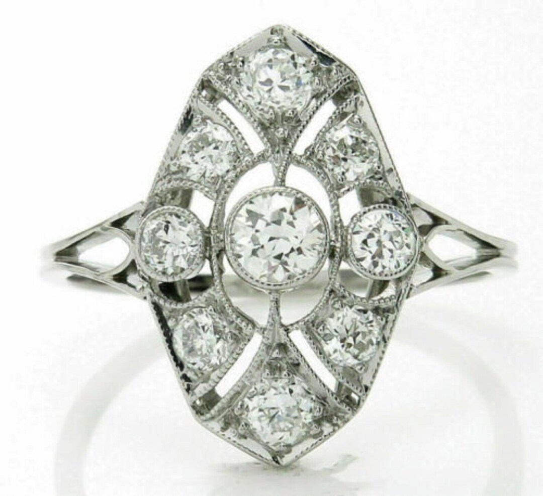 1890s Geometric Vintage Art Deco Ring Antique Engagement 1.50ct Round ...