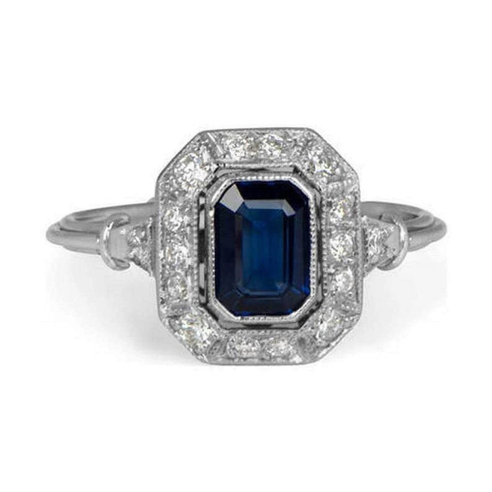 Vintage Blue Sapphire Diamond Engagement Ring Retro Vintage - Etsy