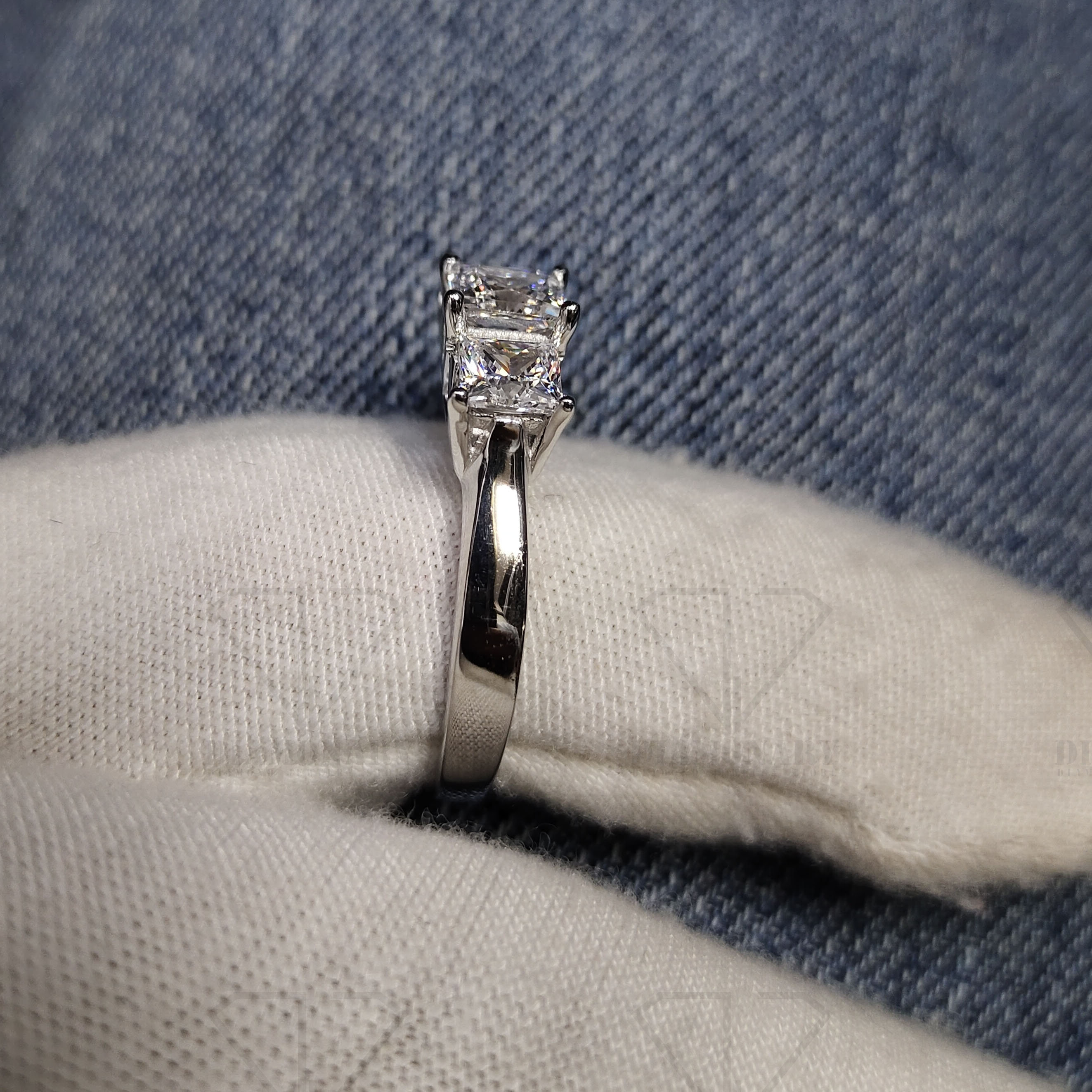 Three Stone Princess Cut Ring 935 Argentium Silver Ring - Etsy