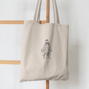 Custom Line Art Photo Embroidered Tote Bag | Line Art Graphic Portrait ...
