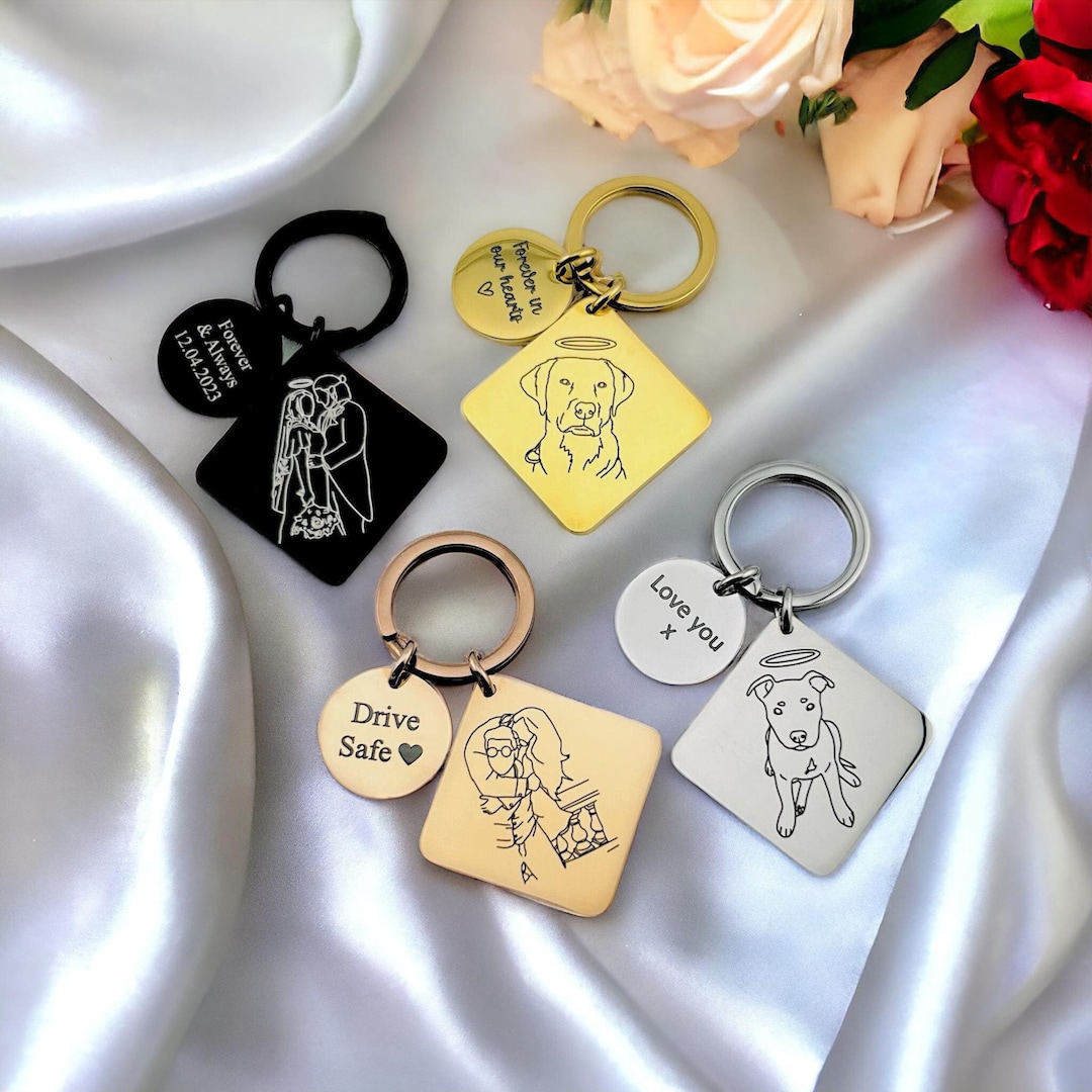Custom Line Art Square Keychain | Personalised Drawing Keychain | Laser ...
