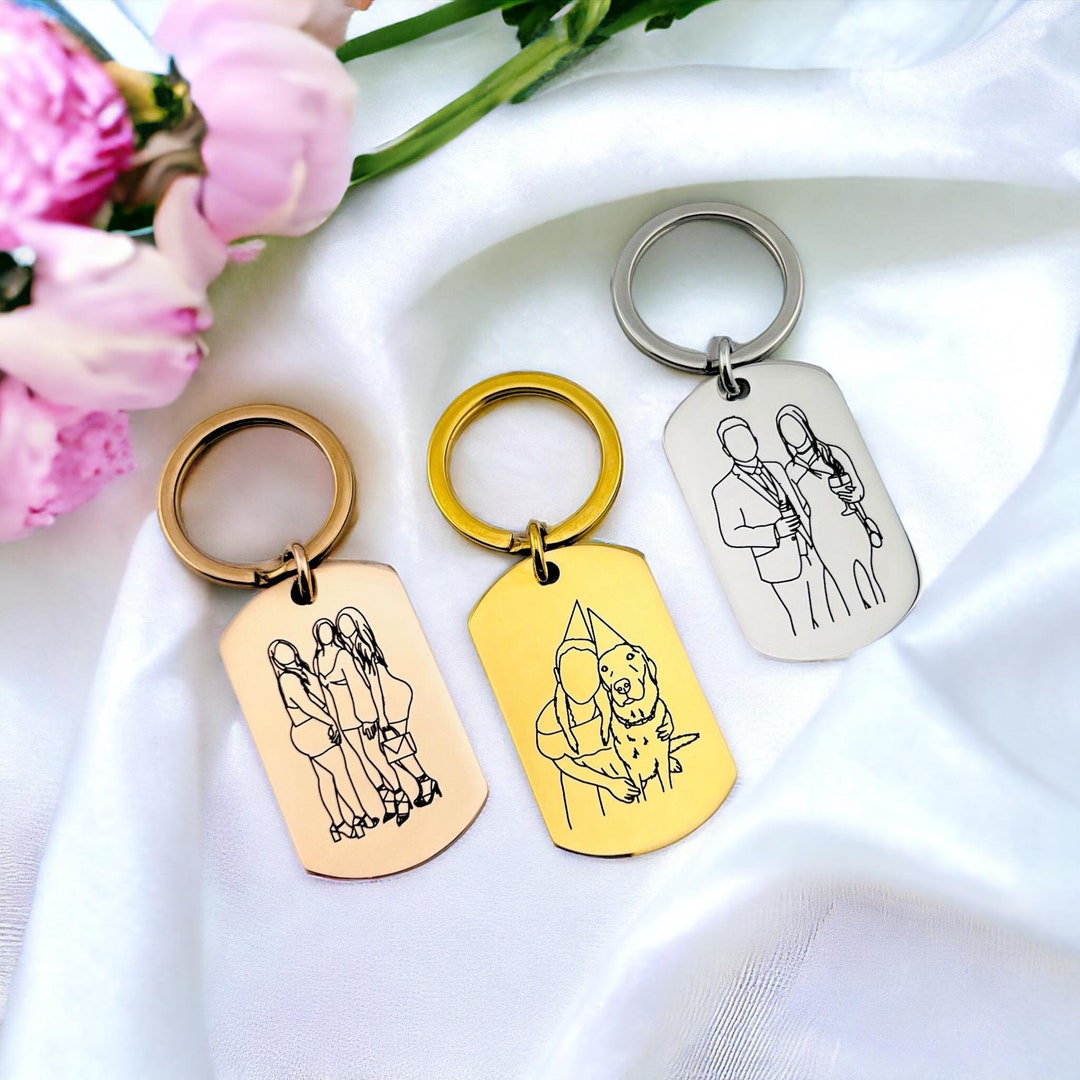 Personalised Line Art Flat Bar Keychain | Custom Drawing Keychain ...