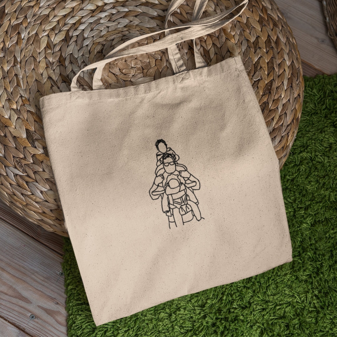 Custom Line Art Photo Embroidered Tote Bag | Line Art Graphic Portrait ...