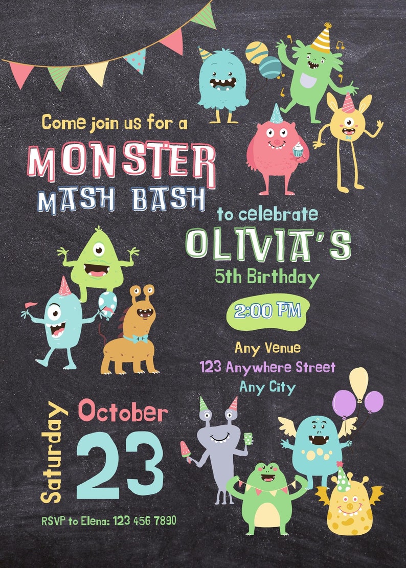 Monster Mash Bash Birthday Party Invitation, Halloween Party or ...