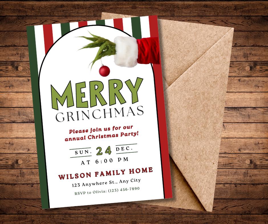 Grinch Theme Christmas Party Invitation, Merry Grinchmas, Instant ...