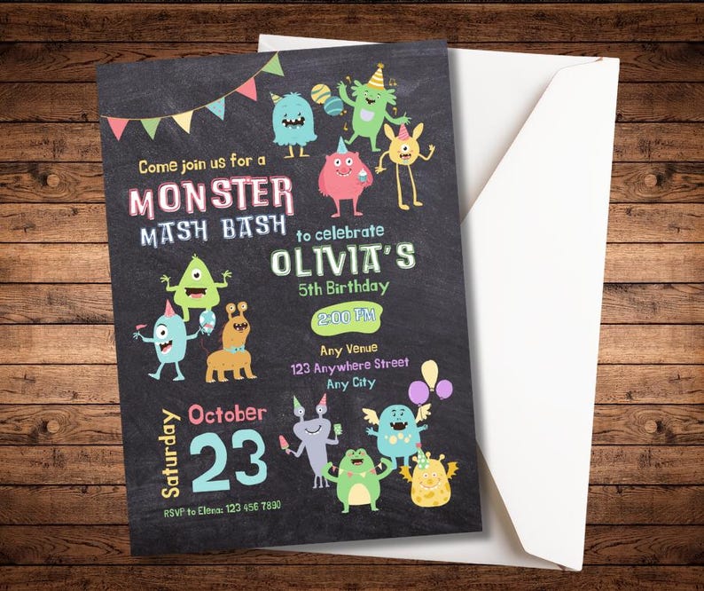 Monster Mash Bash Birthday Party Invitation, Halloween Party or ...