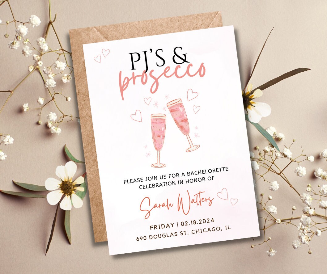 Pj's & Prosecco Party Invitation, Bachelorette Party Invite, Galentine ...