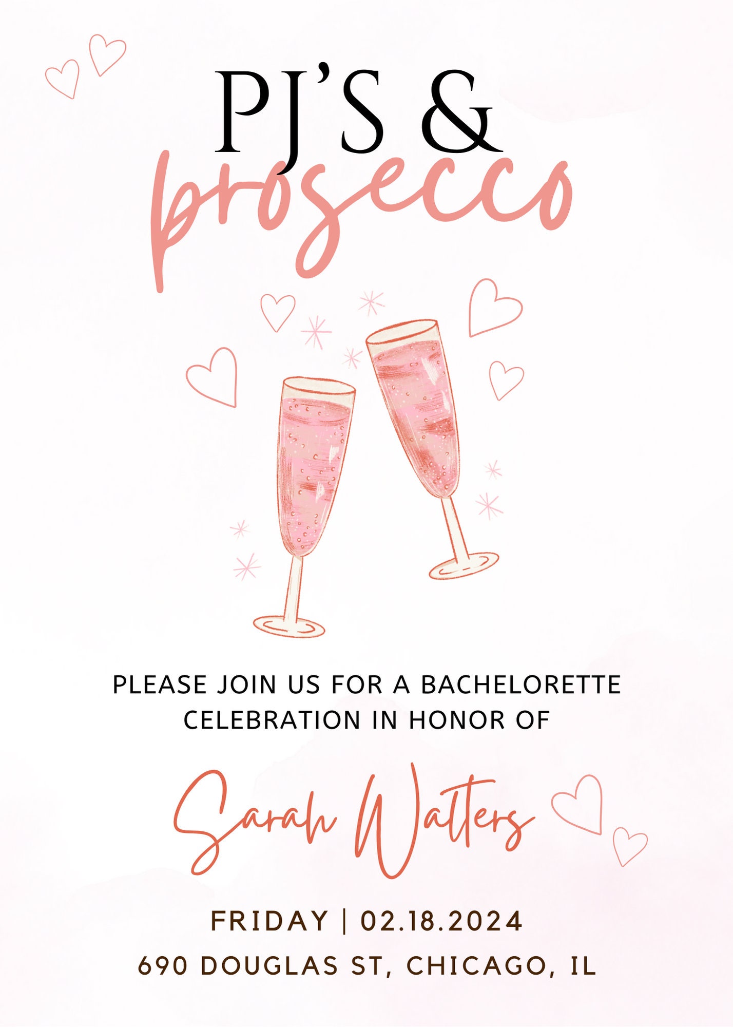 Pj's & Prosecco Party Invitation, Bachelorette Party Invite, Galentine ...