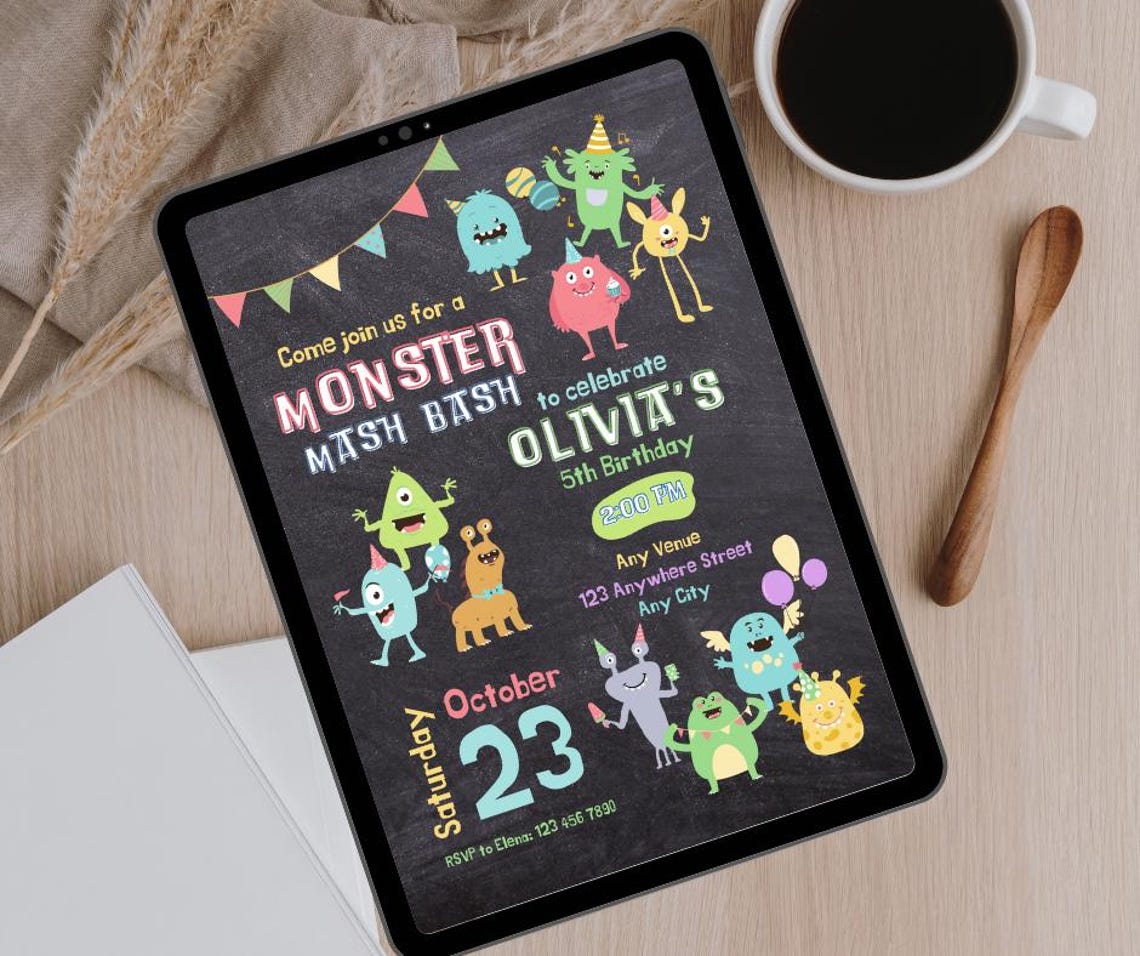 Monster Mash Bash Birthday Party Invitation, Halloween Party or ...