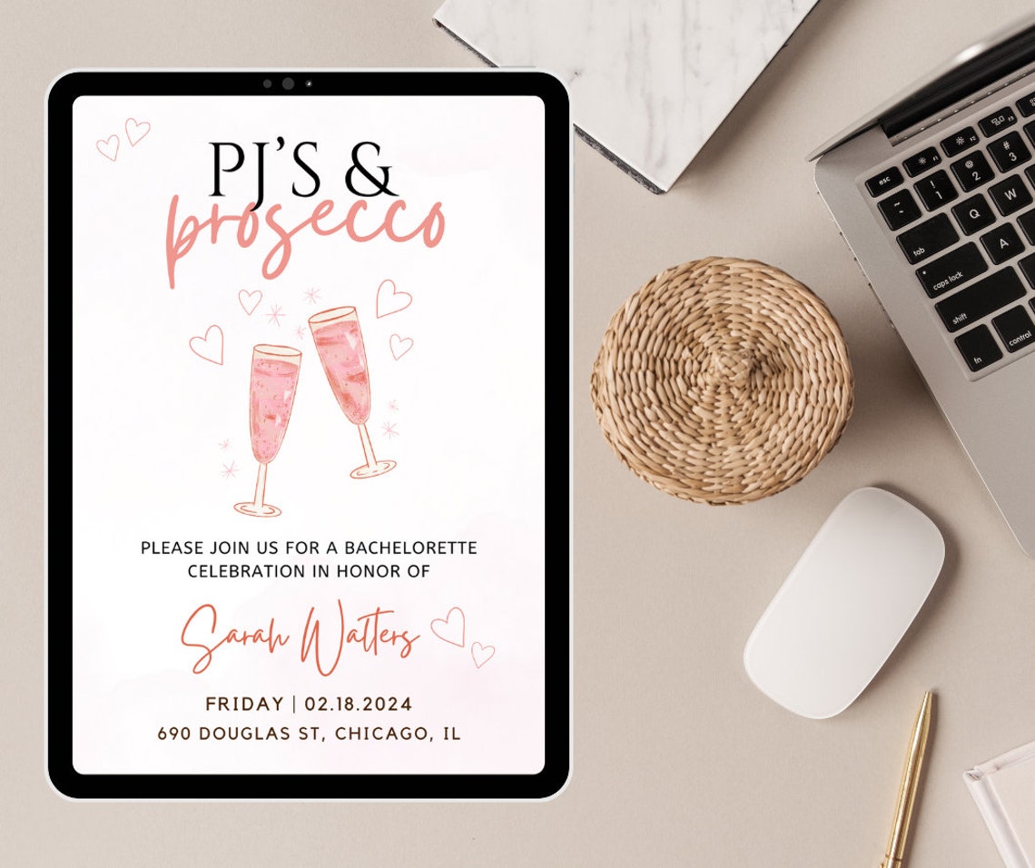 Pj's & Prosecco Party Invitation, Bachelorette Party Invite, Galentine ...