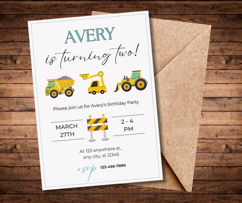 Construction Birthday Invitation Template, Construction Vehicles Bday ...